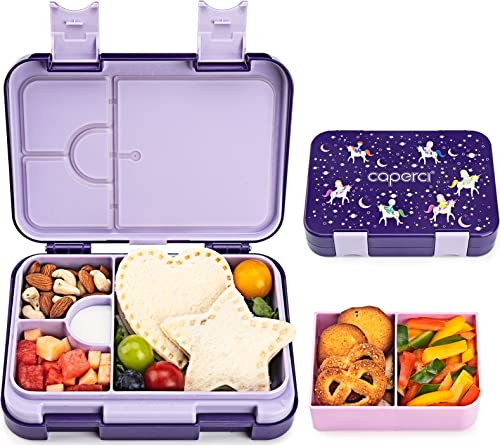 Caperci Unicorn Bento Lunch Box for Kids - Leakproof 6-Compartment Children's Lunch Container with Removable Compartment - Ideal Portions Size for Ages 3 to 7, BPA-Free Materials