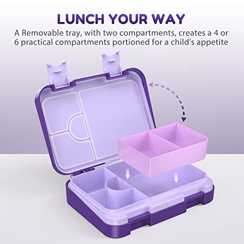 Caperci Unicorn Bento Lunch Box for Kids - Leakproof 6-Compartment Children's Lunch Container with Removable Compartment - Ideal Portions Size for Ages 3 to 7, BPA-Free Materials