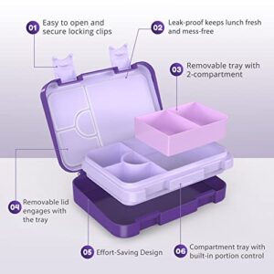 Caperci Unicorn Bento Lunch Box for Kids - Leakproof 6-Compartment Children's Lunch Container with Removable Compartment - Ideal Portions Size for Ages 3 to 7, BPA-Free Materials