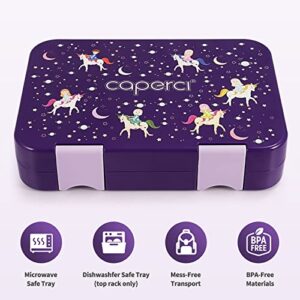 Caperci Unicorn Bento Lunch Box for Kids - Leakproof 6-Compartment Children's Lunch Container with Removable Compartment - Ideal Portions Size for Ages 3 to 7, BPA-Free Materials