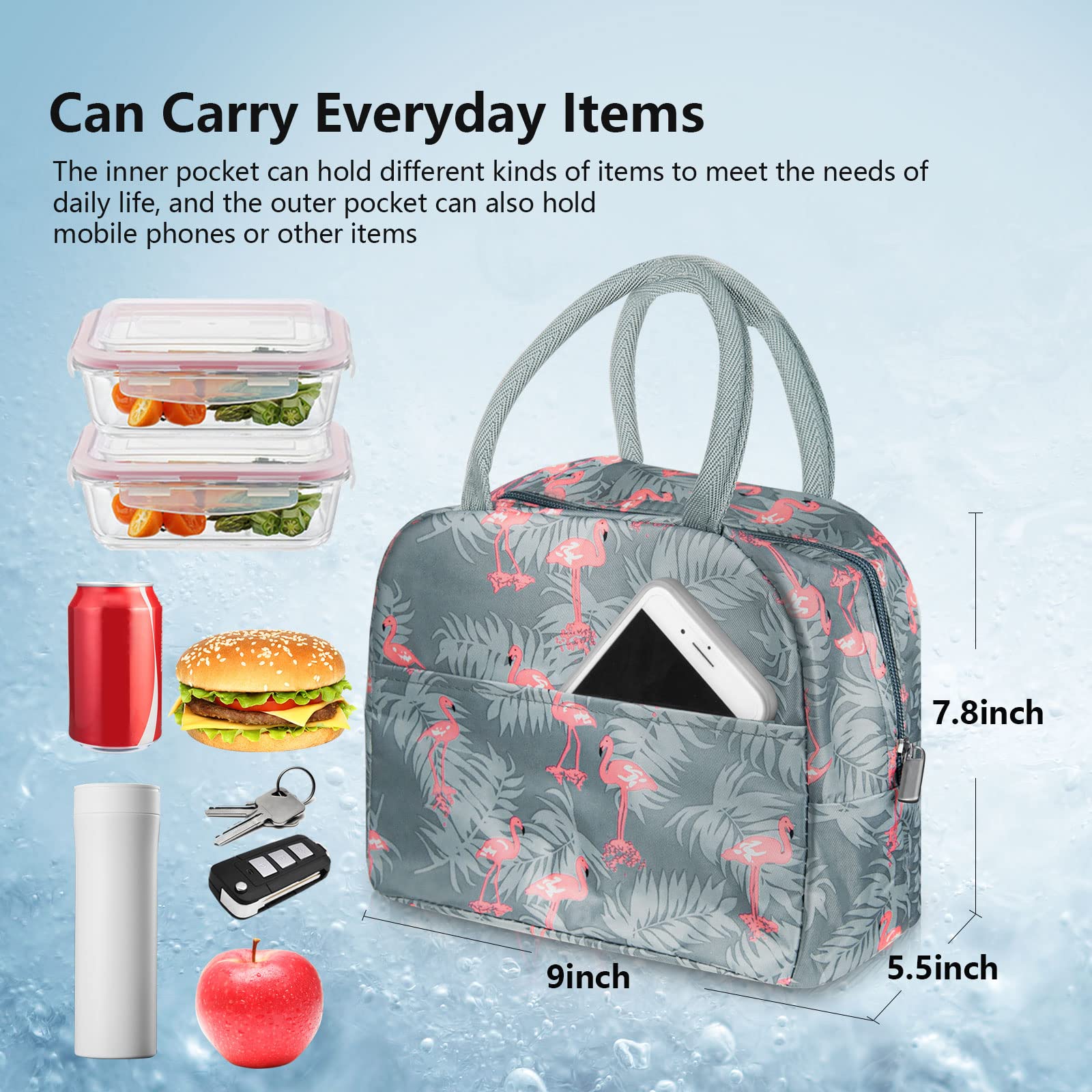 LAVAED Insulated Lunch Bag for Women, Waterproof Leakproof Lunch Tote Bag Cooler Lunch Tote Box Meal Storage Bag, for Office,Work,Beach,Travel（Flamingo）