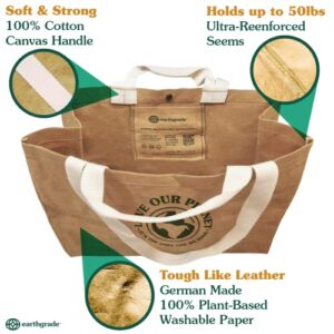 EARTHGRADE Reusable Grocery Shopping Bag – Sustainable & Eco Friendly Washable Paper Totes with Cotton Canvas Handles & Durable Seams