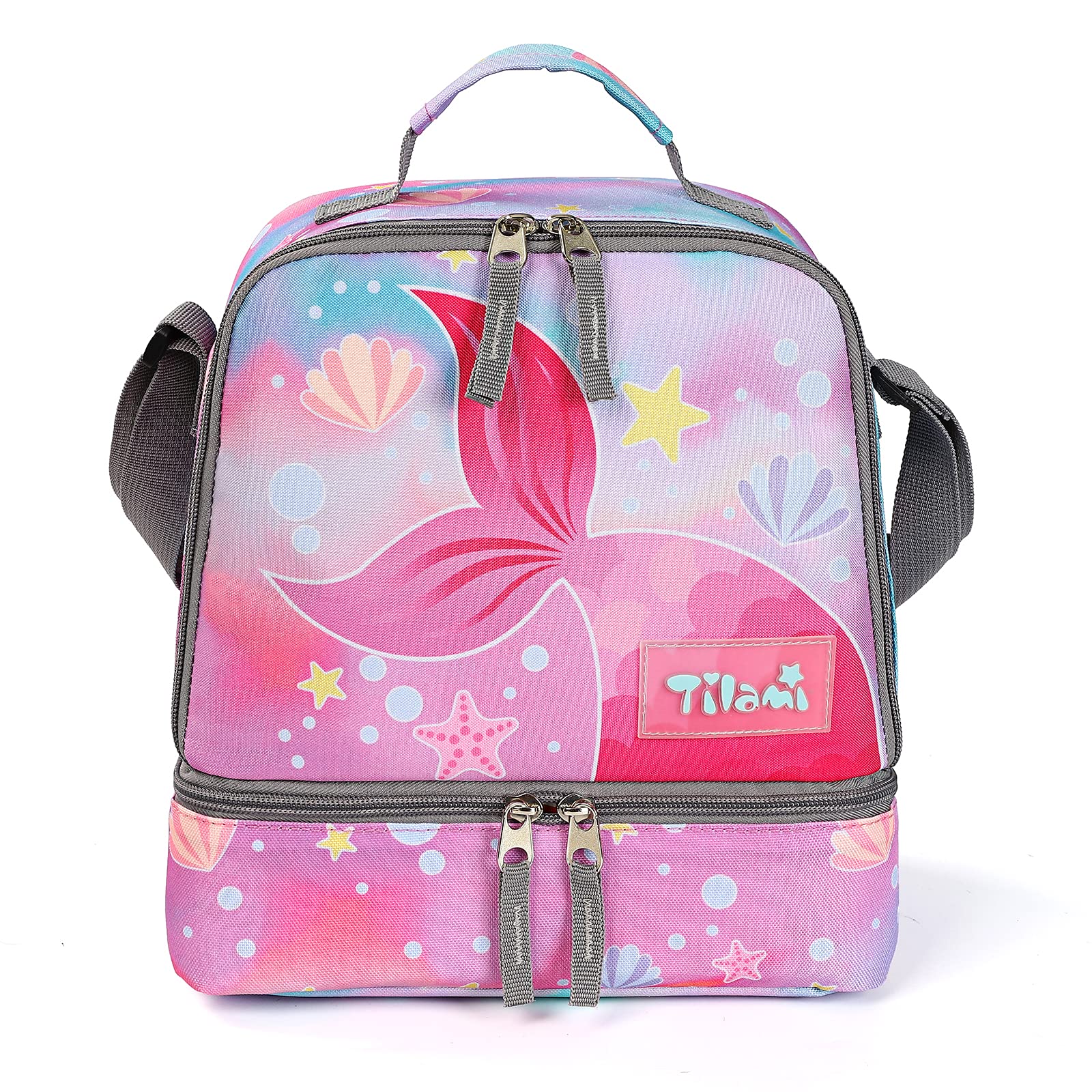 Tilami Lunch Bags Insulated Adjustable Strap Zipper, Water-Resistant Cooler Bags, Bento Bags for Kids Toddlers, Pink Tail