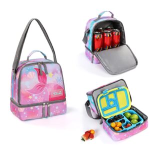 Tilami Lunch Bags Insulated Adjustable Strap Zipper, Water-Resistant Cooler Bags, Bento Bags for Kids Toddlers, Pink Tail