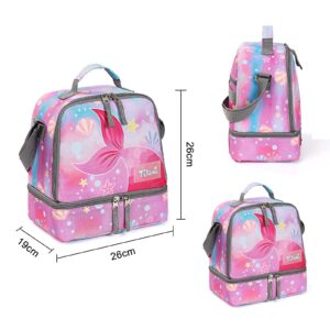 Tilami Lunch Bags Insulated Adjustable Strap Zipper, Water-Resistant Cooler Bags, Bento Bags for Kids Toddlers, Pink Tail