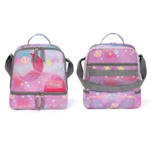 Tilami Lunch Bags Insulated Adjustable Strap Zipper, Water-Resistant Cooler Bags, Bento Bags for Kids Toddlers, Pink Tail