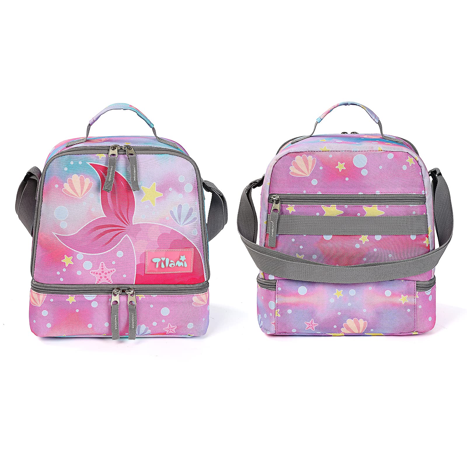 Tilami Lunch Bags Insulated Adjustable Strap Zipper, Water-Resistant Cooler Bags, Bento Bags for Kids Toddlers, Pink Tail