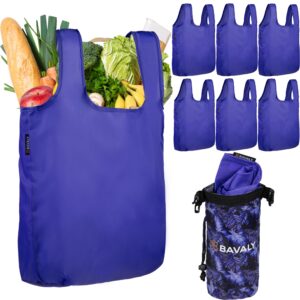 bavaly 6 reusable grocery bags within a compact carry bag strong ripstop washable extra large tote with handles lightweight carry clip wrist strap foldable kitchen reusable shopping bags for groceries