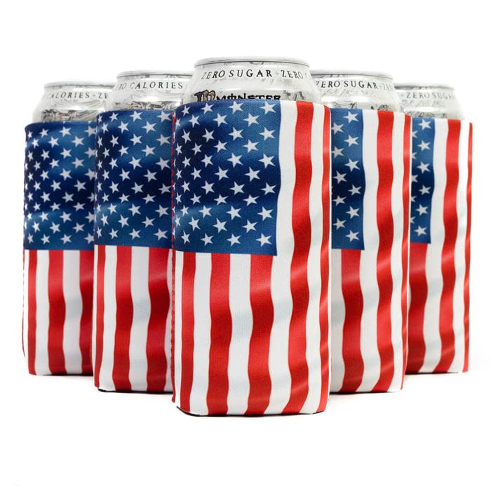 QualityPerfection Can Cooler Sleeves, 16 oz Neoprene Blank Beer Coolers (Pack of 6) Thick Fabric Tall Beer Collapsible Drink Coolies, Thermocoolers 16 ounce Tall Boy (Flag on the wind)