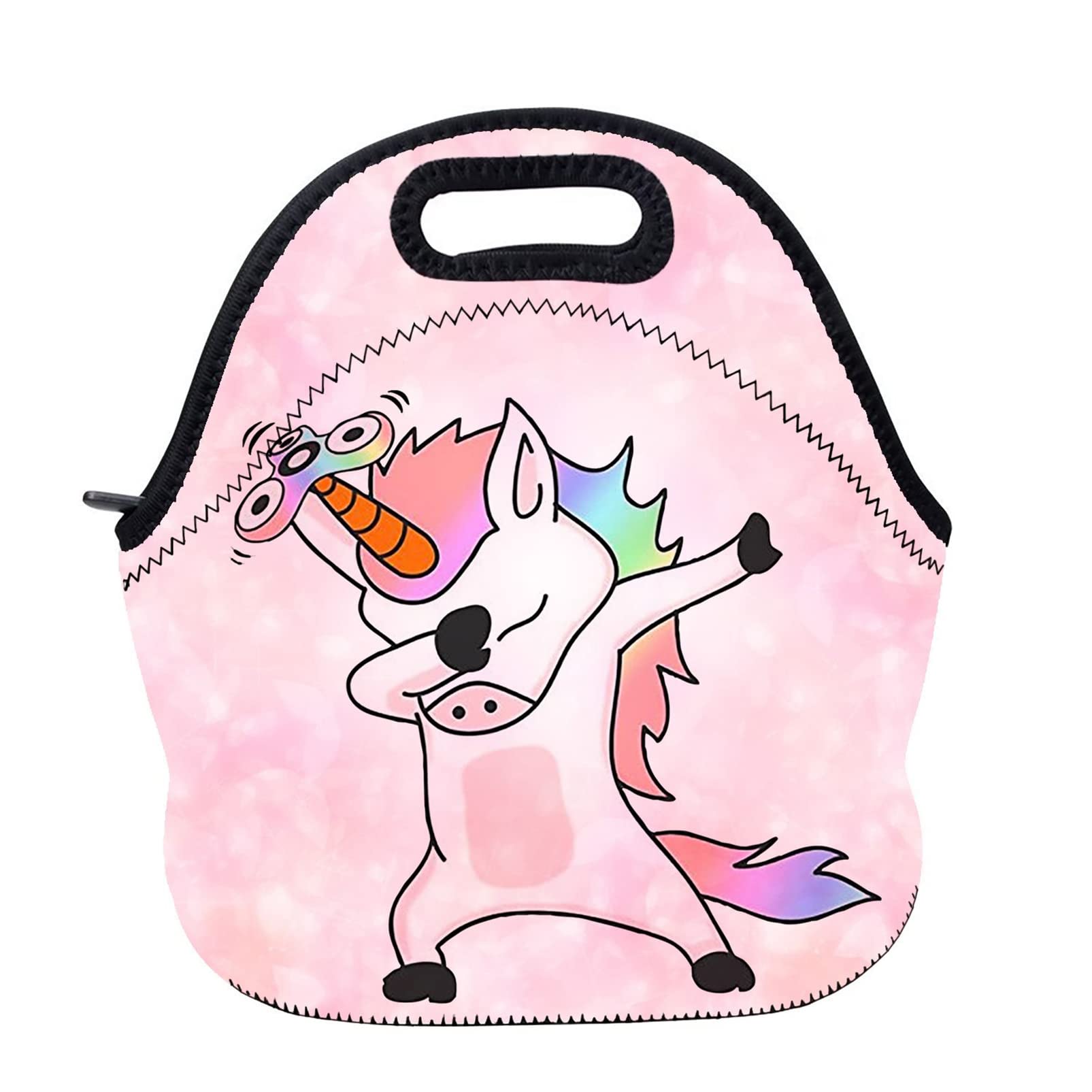 AOTIGO Dab Unicorn Dabbing Dance Neoprene Lunch Bag Insulated Lunch Box Waterproof Lunch Tote Bag with Zipper for Women Kids Boys Girls and Men