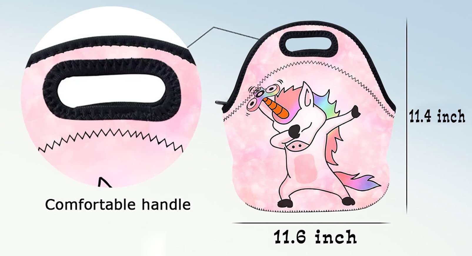 AOTIGO Dab Unicorn Dabbing Dance Neoprene Lunch Bag Insulated Lunch Box Waterproof Lunch Tote Bag with Zipper for Women Kids Boys Girls and Men