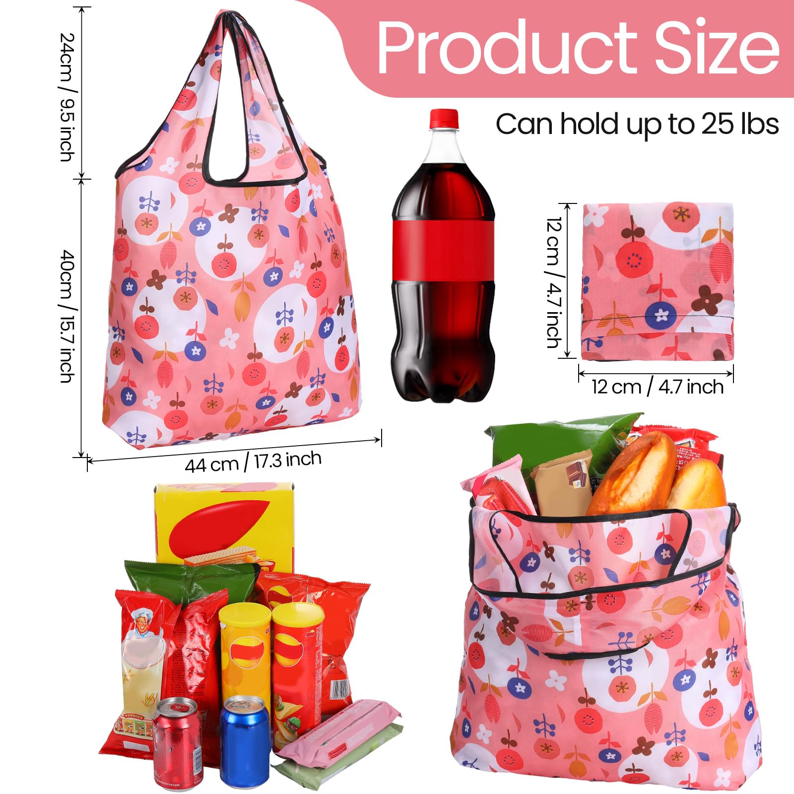 12 Pcs Reusable Reusable Grocery Bags Pouch Bulk X-Large 50Lbs Grocery Bags Foldable Shopping Bags Machine Washable Nylon Fabrics Foldable Grocery Bags Grocery Tote Waterproof Bags with Pouch (Cute)