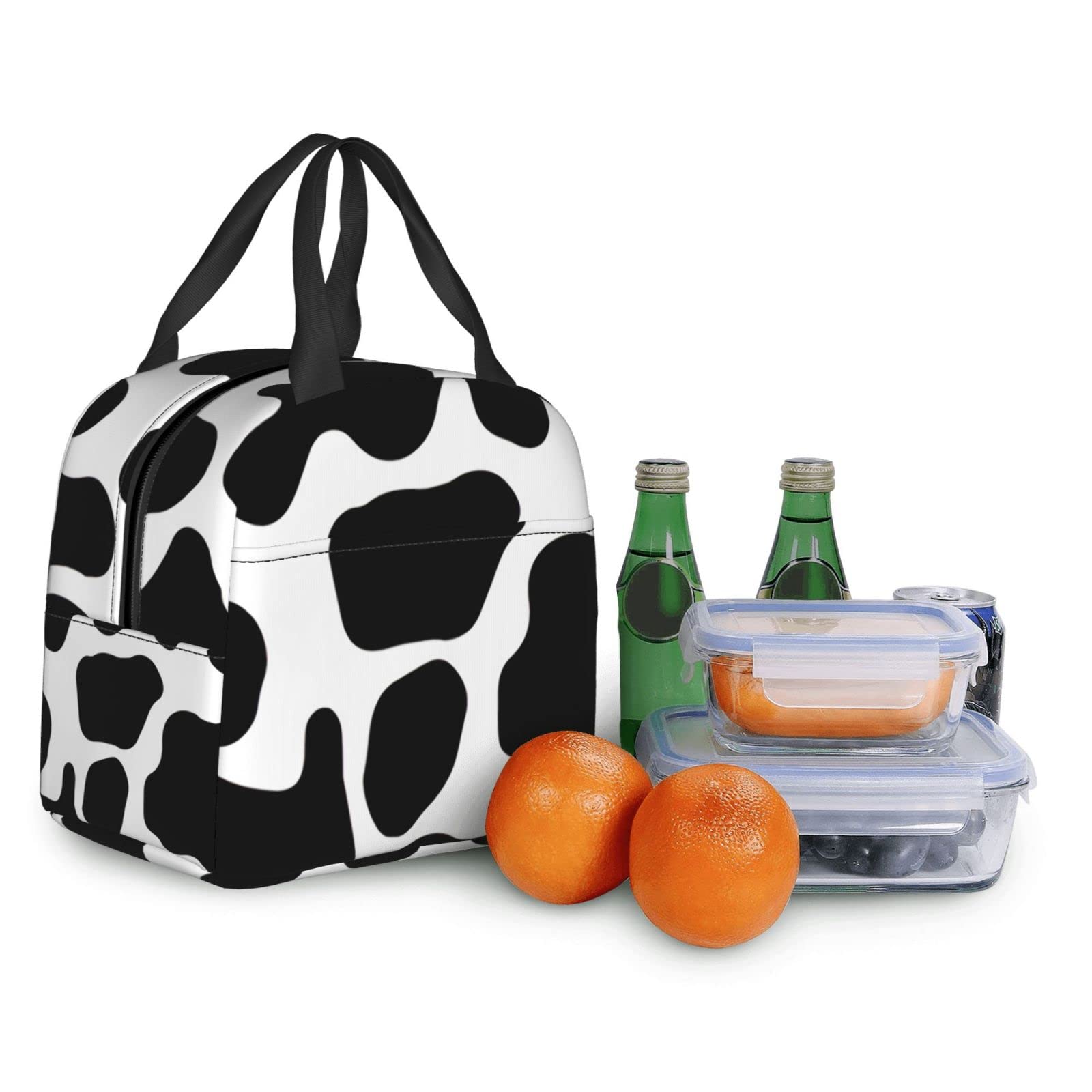 Black And White Cow Print Bags Reusable Snack Bag Food Container For Boys Girls Men Women School Work Travel Picnic Waterproof Outdoors Game Handbags For Adults