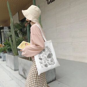 Reusable Grocery Shopping Bags Cute Canvas Tote Bag Aesthetic Floral Botanical Tote Bag for Women Shopping