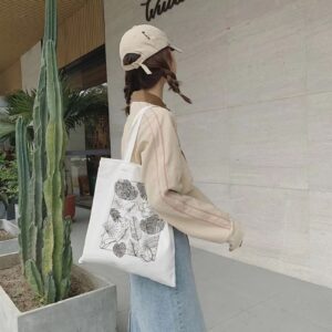 Reusable Grocery Shopping Bags Cute Canvas Tote Bag Aesthetic Floral Botanical Tote Bag for Women Shopping