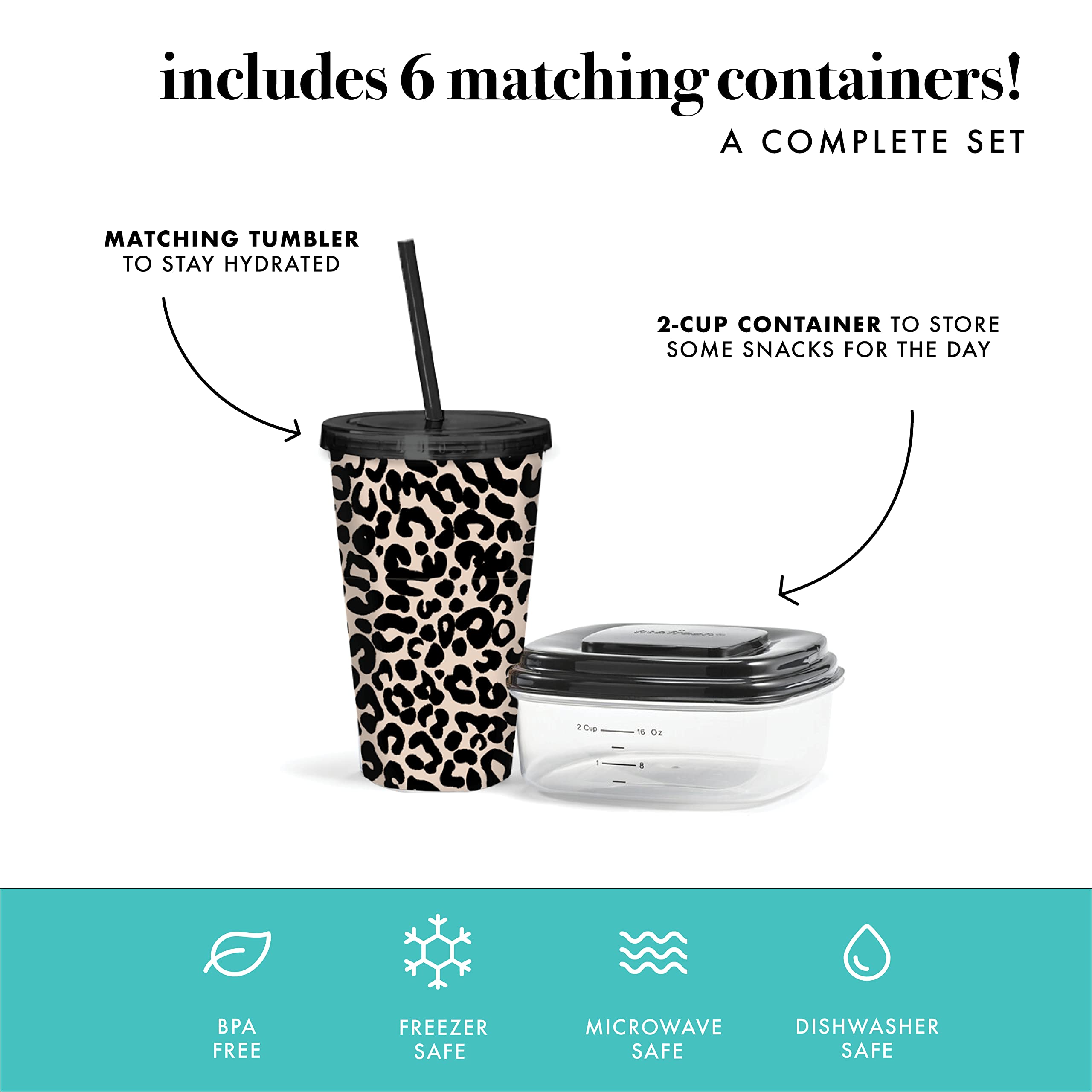 Fit & Fresh Navarto Adult Insulated Lunch Bag with Side Pouches & Carry Handles, Complete Lunch Kit Includes Matching Tumbler & Container, Feline Fine