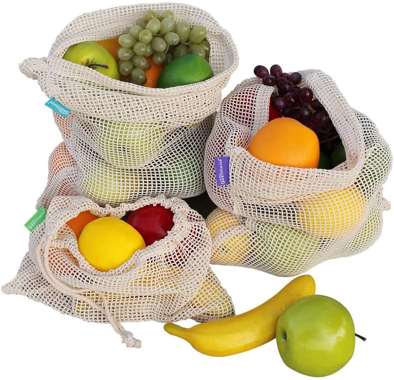 Lesibag 9 Pcs Reusable Cotton Mesh Grocery Bags Reusable Washable Produce Bags for Fruits, Vegetable, Food, Toys (Beige)