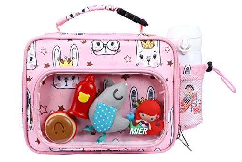 MIER Lunch Bags for Kids Boys Girls Toddlers Cute Insulated Lunch Box Tote School Lunchbox Kit with External Water Bottle Holder/Clear Zipper Pocket (Light Pink-Rabbit)