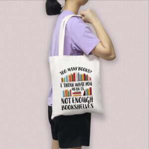 BDPWSS Book Lover Tote Bag For Women Bookworm Librarian Gift Book Club Reading Lover Reusable Shoulder Bag Funny Library Gift (Too many books TG)