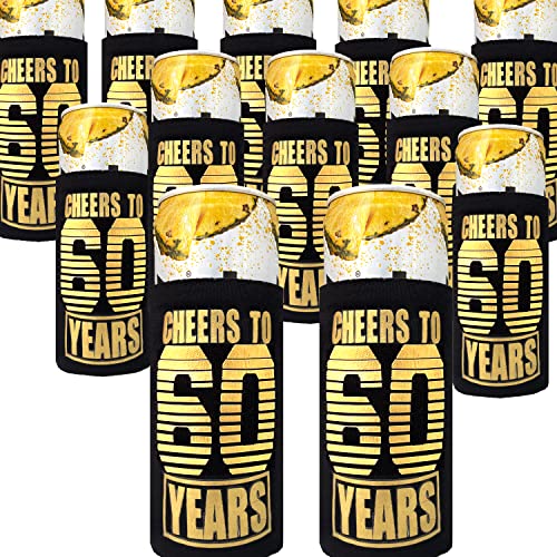 Thin Seltzer Can Cooler 12 Pack, 60th Birthday Decor and Party Favors, Beverage Sleeves Gift for Dad's 60th Birthday Party, Decorations & Party Supply, 60s Birthday Decorations for Men, Black & Gold