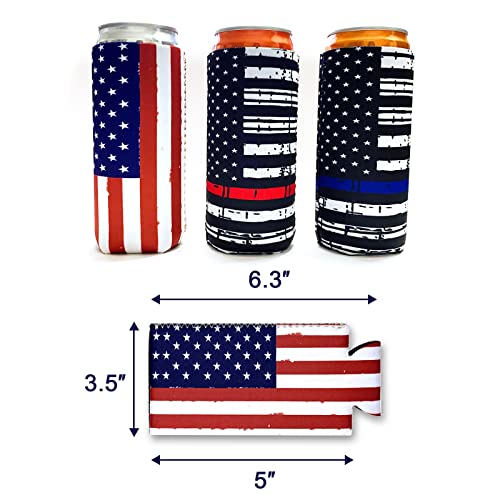 CANWELUX Can Coolers Sleeves, American Flag Koozies, Soft Insulated Reusable Drink Caddies, Patriotic Can Sleeve for Parties,Events or Weddings, (3 forms of US flag,12Pack)