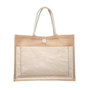 DISCOUNT PROMOS Jute Tote Bags with Cotton Pocket Set of 6, Bulk Pack - Reusable, Great for Picnic, Camping, Beach, Outdoor Activities - Natural