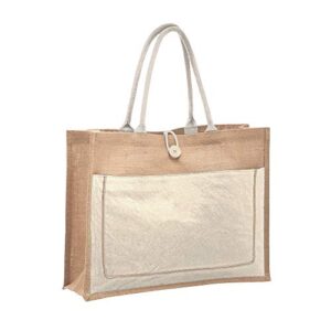 DISCOUNT PROMOS Jute Tote Bags with Cotton Pocket Set of 6, Bulk Pack - Reusable, Great for Picnic, Camping, Beach, Outdoor Activities - Natural