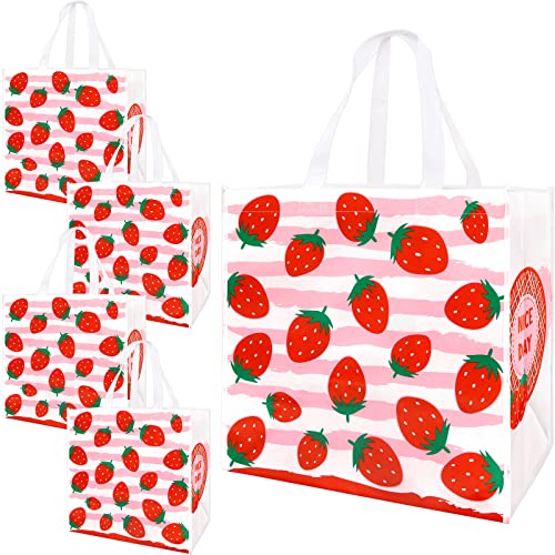 WorldBazaar Strawberry Shopping Bags Reusable Grocery Bags 8 PCS Groceries Handle Bags