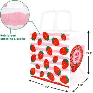 WorldBazaar Strawberry Shopping Bags Reusable Grocery Bags 8 PCS Groceries Handle Bags