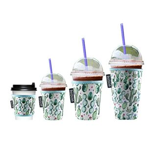 bexbchh 4 pack reusable iced coffee sleeves - insulator sleeve for cold beverages, neoprene cup holder - starbucks coffee sleeve, dunkin coffee sleeve,more (cactus)