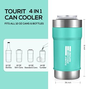 TOURIT Can Cooler, 4-in-1 Slim Can Cooler 12 oz, Double-walled Skinny Can Cooler, Stainless Steel for Slim Beer & Hard Seltzer, with Gift Box…