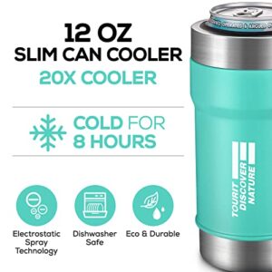 TOURIT Can Cooler, 4-in-1 Slim Can Cooler 12 oz, Double-walled Skinny Can Cooler, Stainless Steel for Slim Beer & Hard Seltzer, with Gift Box…