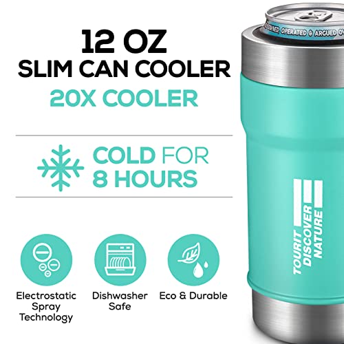 TOURIT Can Cooler, 4-in-1 Slim Can Cooler 12 oz, Double-walled Skinny Can Cooler, Stainless Steel for Slim Beer & Hard Seltzer, with Gift Box…