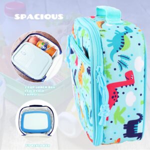 MORIOX Kids Dino Lunch Box, Cute Dinosaur Insulated Soft Bag Mini Cooler Back to School Thermal Meal Tote Kit for Boys Girls, Teal