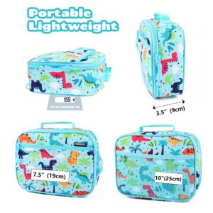 MORIOX Kids Dino Lunch Box, Cute Dinosaur Insulated Soft Bag Mini Cooler Back to School Thermal Meal Tote Kit for Boys Girls, Teal