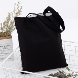 Hooshing Canvas Tote Bag Black 100% Cotton with Zipper and Inside Pocket Reusable Shoulder Bag for Shopping Travel Work School