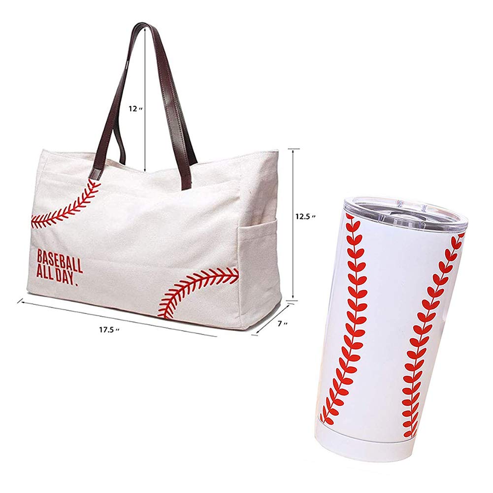 JIU HONG CHAO Baseball Mom Tote Handbag & 20OZ Tumbler Mugs Packages Baseball Embroidery Sports Mom Bag Baseball Themed Gifts for Women Baseball Coaches Lover