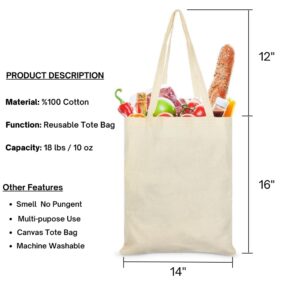 ELEGANTE HOME Reusable Tote Bags for Grocery Shopping, Large Capacity Cotton Canvas Tote Bags with Handles, 14x16 inch Blank Canvas Tote Bags Bulk