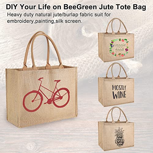 BeeGreen Beach Bag for Women Jute Gift Tote Bag w Inner Zipper Pocket & Cotton Handles Large BurlapTote Bag w White Tassel & Shells Accessories for Vacation Bridemaid Shopping Bag for DIY Decorating