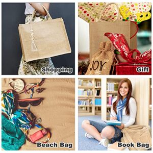 BeeGreen Beach Bag for Women Jute Gift Tote Bag w Inner Zipper Pocket & Cotton Handles Large BurlapTote Bag w White Tassel & Shells Accessories for Vacation Bridemaid Shopping Bag for DIY Decorating