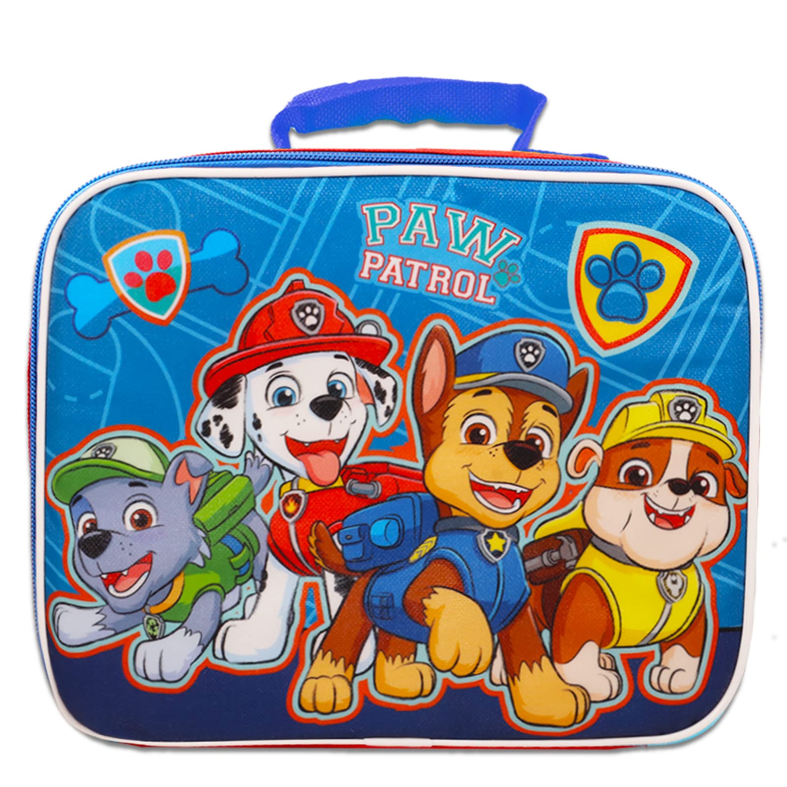 Paw Patrol Backpack and Lunch Box for Kids - 7 Pc Bundle with 16" Paw Patrol School Backpack, Lunch Bag, Water Bottle, Stickers, Stampers and More (Paw Patrol School Supplies)