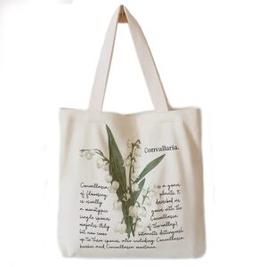 floral canvas tote bag botanical shopping bag aesthetic flower tote bag canvas grocery bag for women trendy tote one size