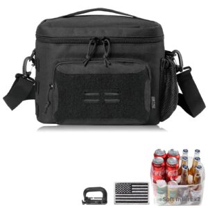 dbtac tactical lunch box, large insulated lunch bag fits 12-cans w/water bottle pocket | leakproof lunch cooler tote for edc work travel | soft & collapsible easy-clean liner x2, black