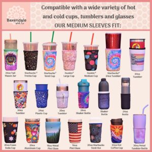 Baxendale and Co Reusable Neoprene Insulator Sleeves for Iced Coffee and Cold Drink Cups (2 PK Medium 22-24oz, Gold/Black Glitter Print)