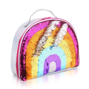 eoncore insulated lunch bag bento box reversible sequin lunch bags rainbow lunch tote bag makeup bag snack bags for girls women kids