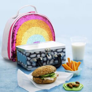 Eoncore Insulated Lunch Bag Bento Box Reversible Sequin lunch bags Rainbow Lunch Tote Bag Makeup Bag Snack Bags for Girls Women Kids