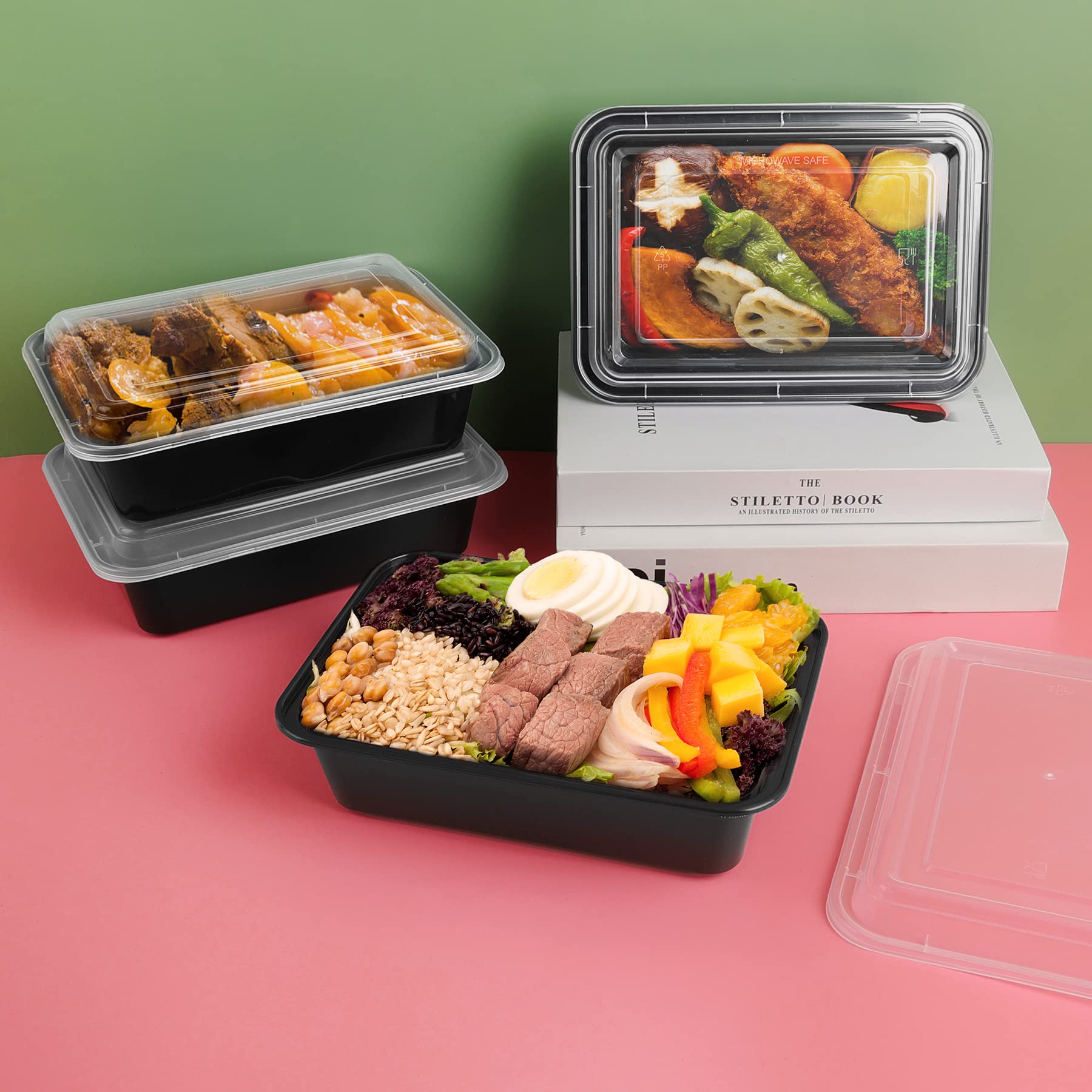 AUEAR, Meal Prep Containers 50 Pack 38 Oz - One Compartment Bento Box with Lids - BPA Free - Freezer/Microwave/Dishwasher Safe