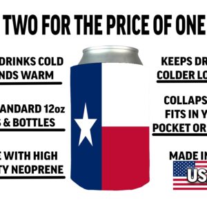 Texas Flag Collapsible Beer Can Bottle Beverage Cooler Sleeves 2 Pack Gift Set