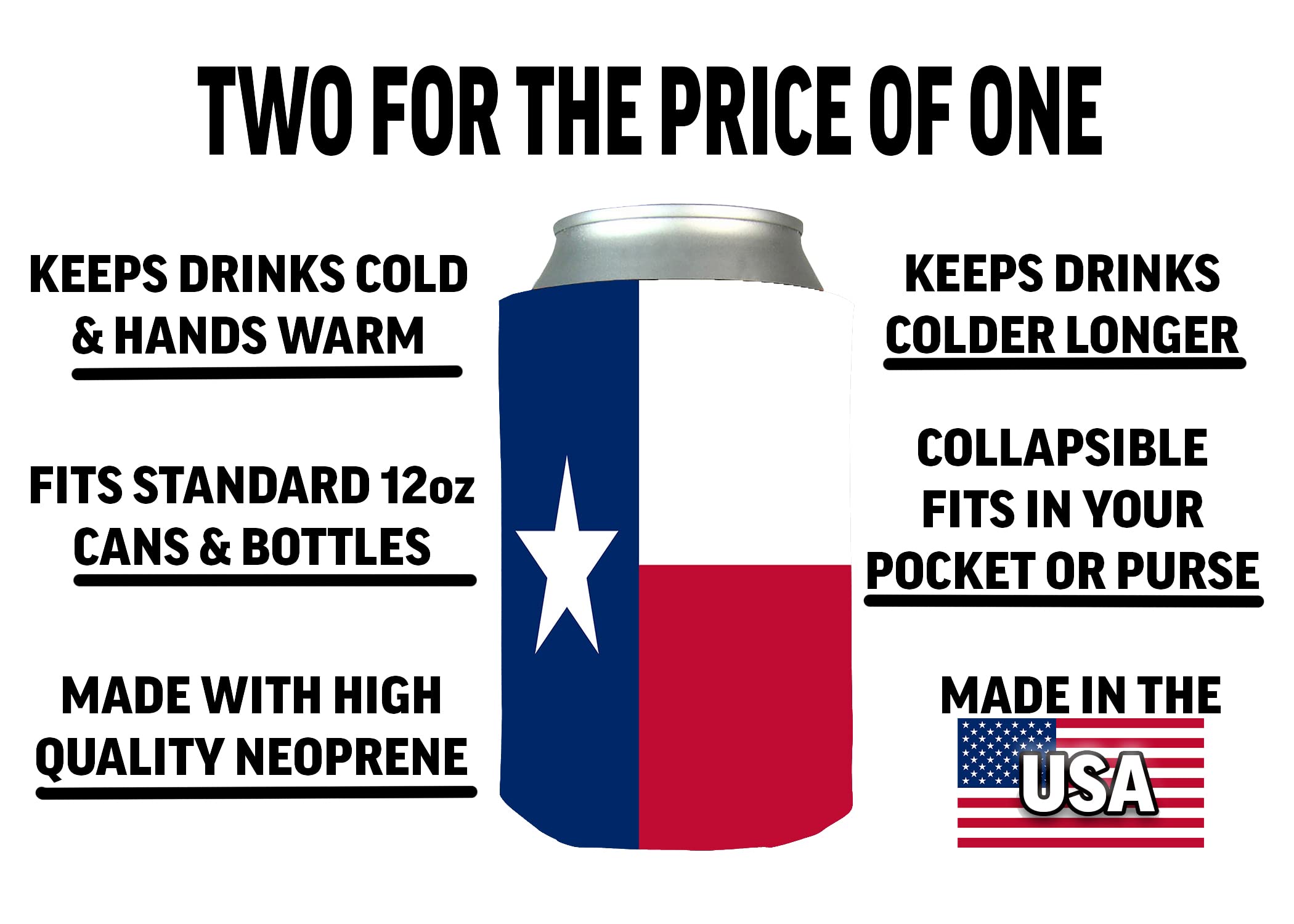 Texas Flag Collapsible Beer Can Bottle Beverage Cooler Sleeves 2 Pack Gift Set