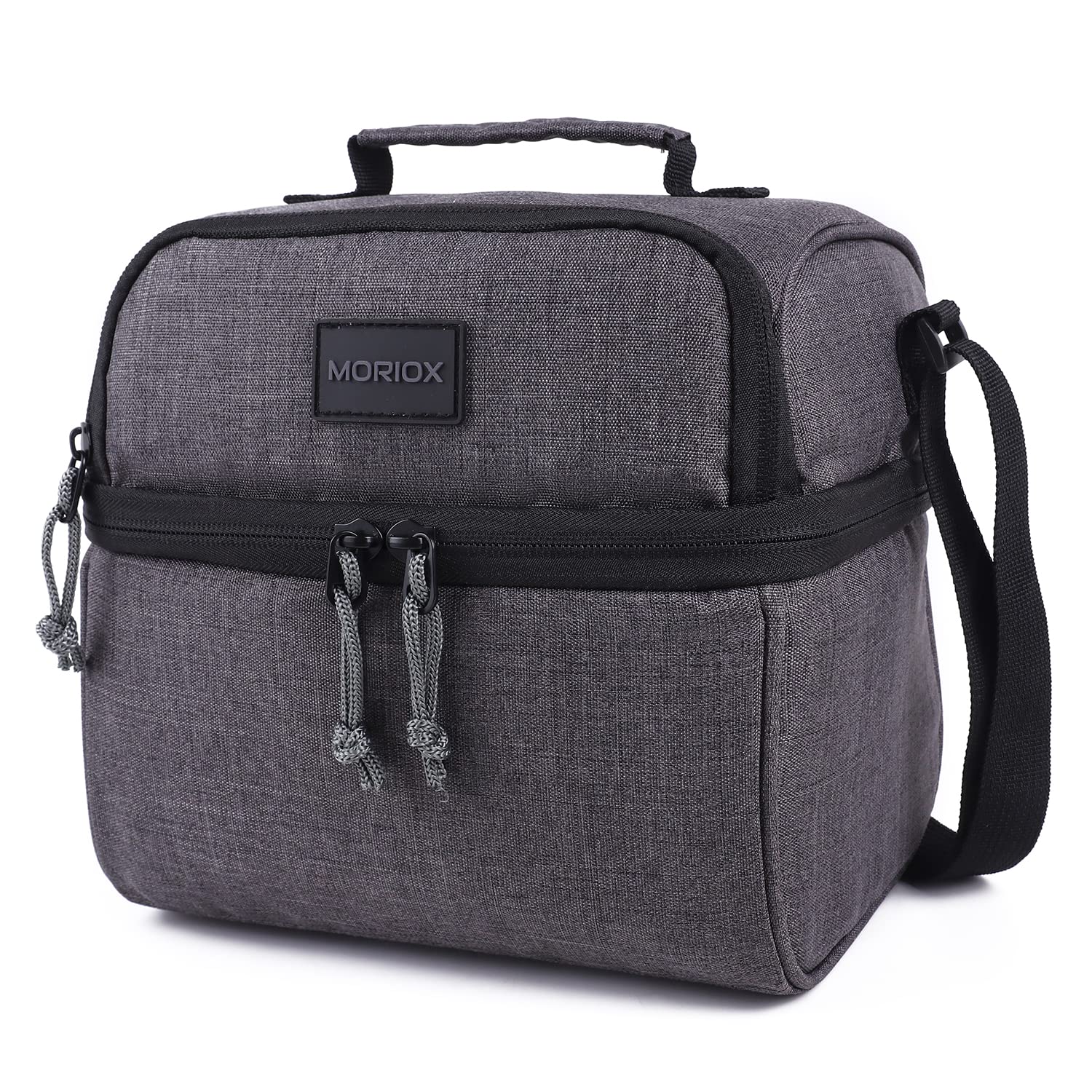 MORIOX Boys Lunch Box Dual Compartment Large Lunch Bag for Men Women Double Deckers Insualted Leakproof Cooler with Shoulder Strap for Work School Picnic (Grey)